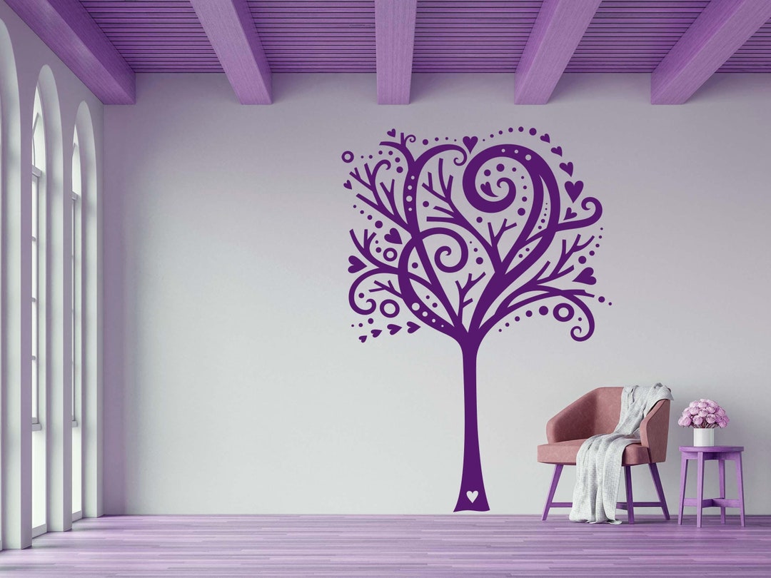 Tree With Hearts Wall Decal, Heart Tree Wall Art, Tree of Love Design ...