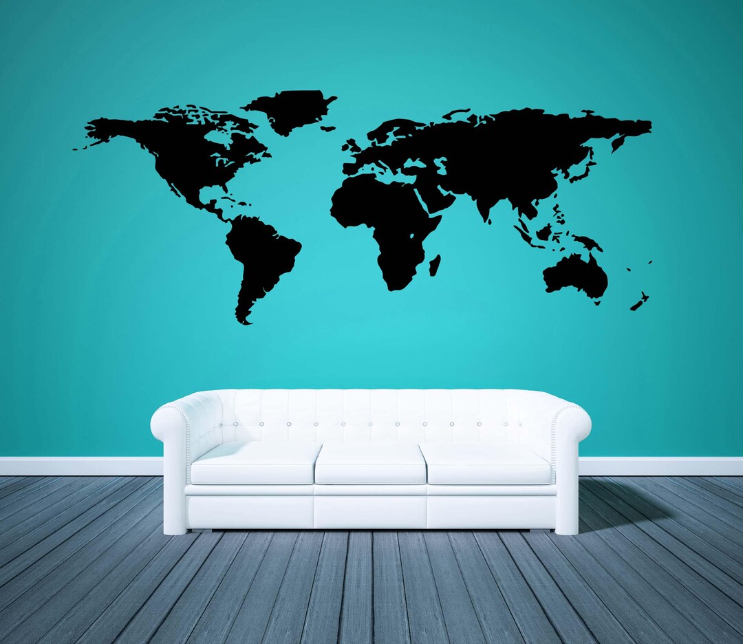 World Map Decal for Walls, World Map Wall Art, Map of the World Decor ...