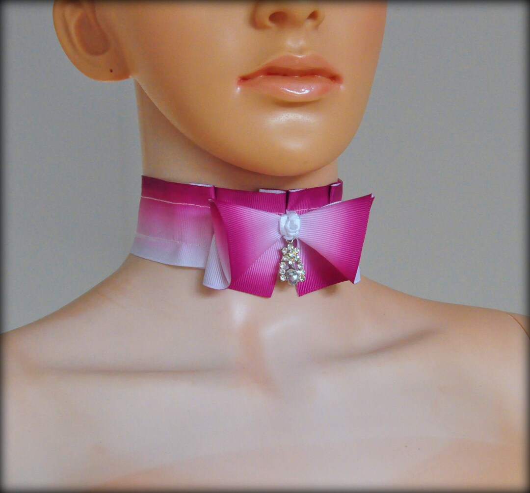 PINK BOW CHOKER, Lila Collar, Romantic Pastel Collar, Pink Bow Collar ...