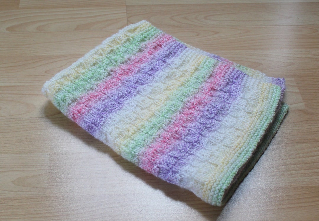 A05 Hand Knitted Baby Blanket,multi-coloured Baby Blanket,handmade Baby ...