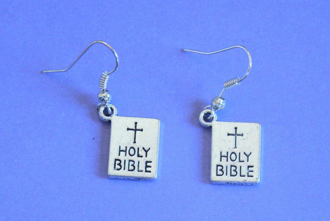 Silver Bible Earrings,Religious Earrings,Church Themed Gift,Earrings ...