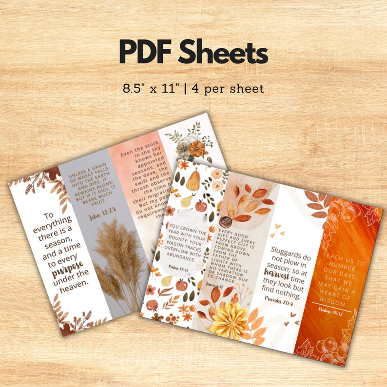 Set of 8 Fall-inspired Bible Verse Bookmarks for Christian Booklovers ...