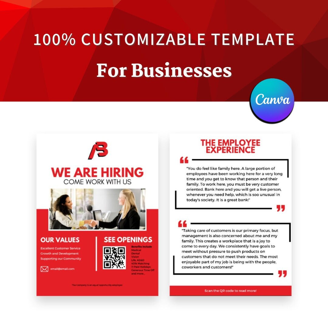 Editable 'we're Hiring' Canva Template - Modern Job Recruitment Flyer ...