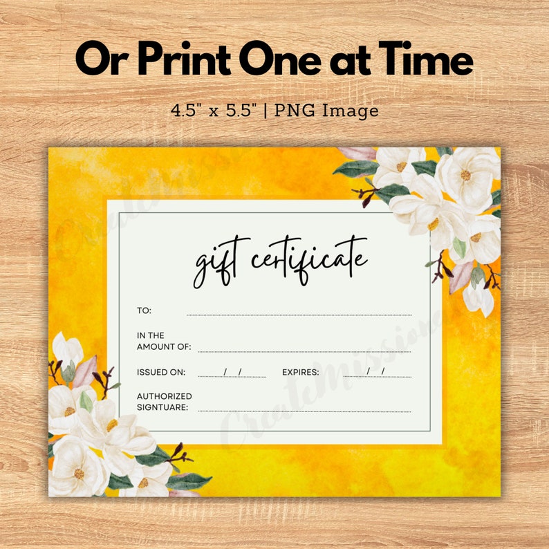 Printable Yellow Floral Gift Certificate for Small Businesses ...