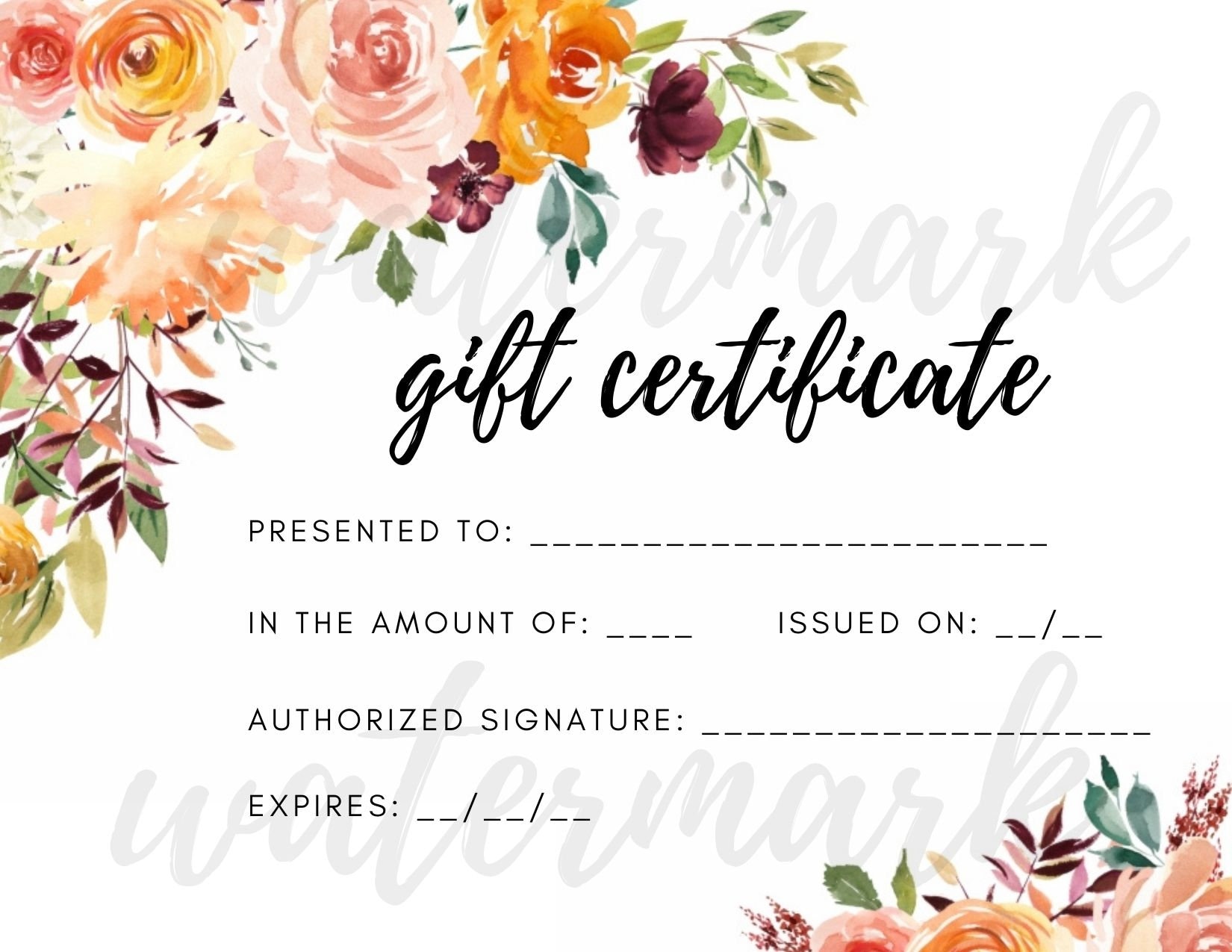 Printable Floral Gift Certificate Voucher | Instant Digital Download - Etsy