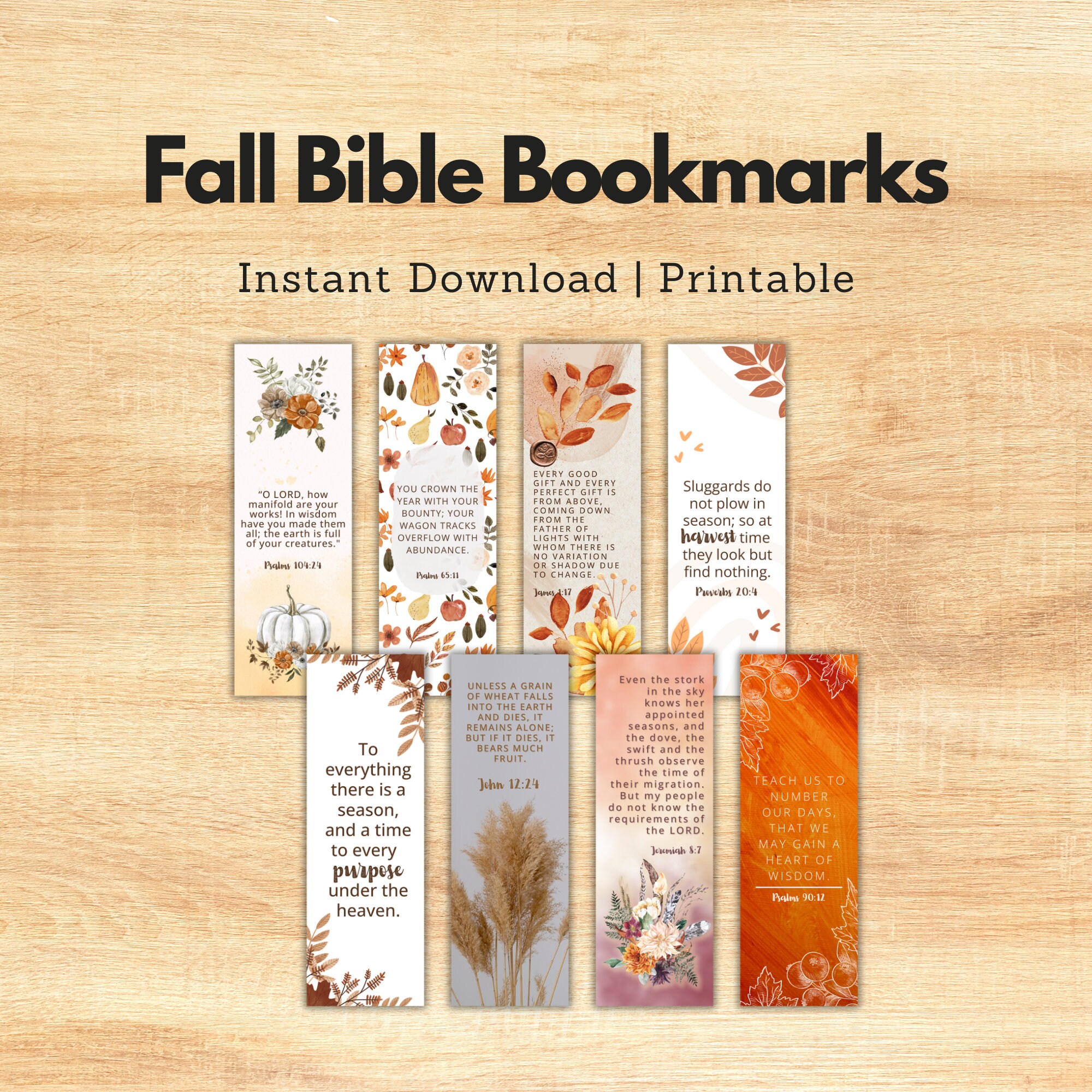 Set of 8 Fall-inspired Bible Verse Bookmarks for Christian Booklovers ...