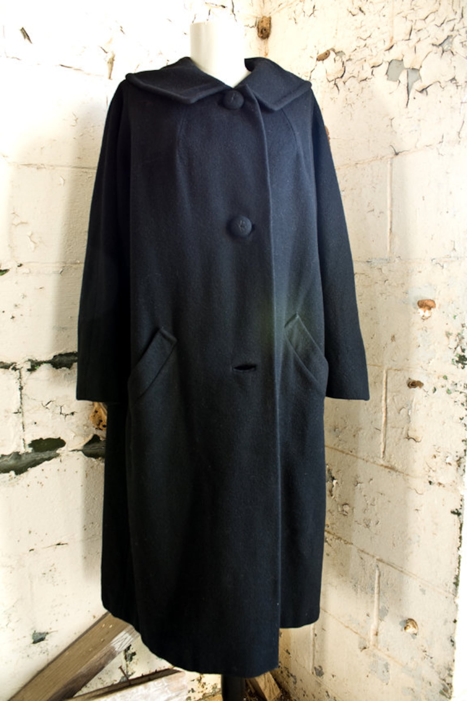Vintage Cashmere Coat, Couture Americana Black Cashmere Coat, Mid ...