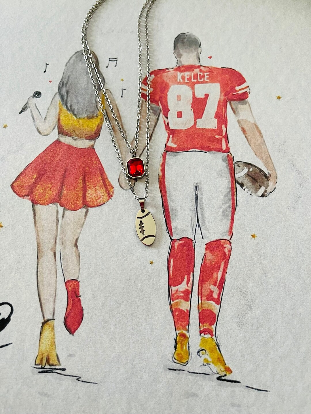 Travis and Taylor Necklace Set, Red Jewel Football Jewelry, 87 and 89 ...