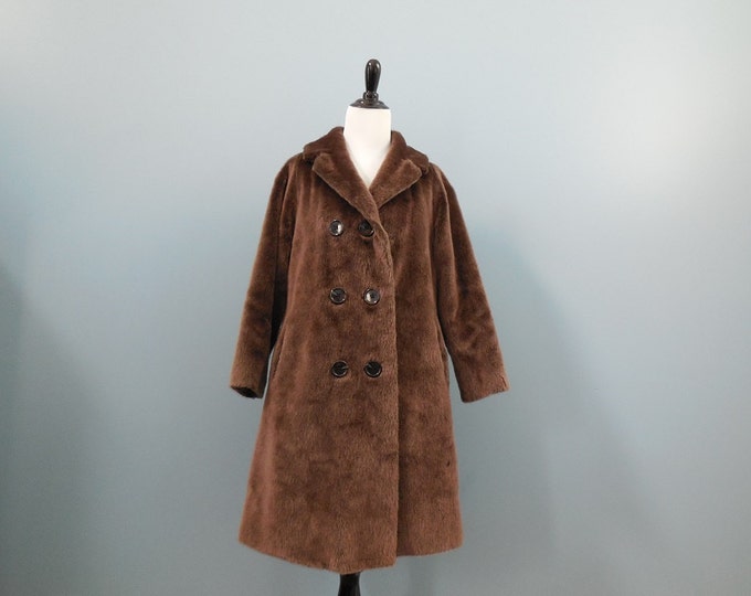 Vintage Brown Faux Fur Coat / Double Breasted Coat / Shaggy Fur Coat ...