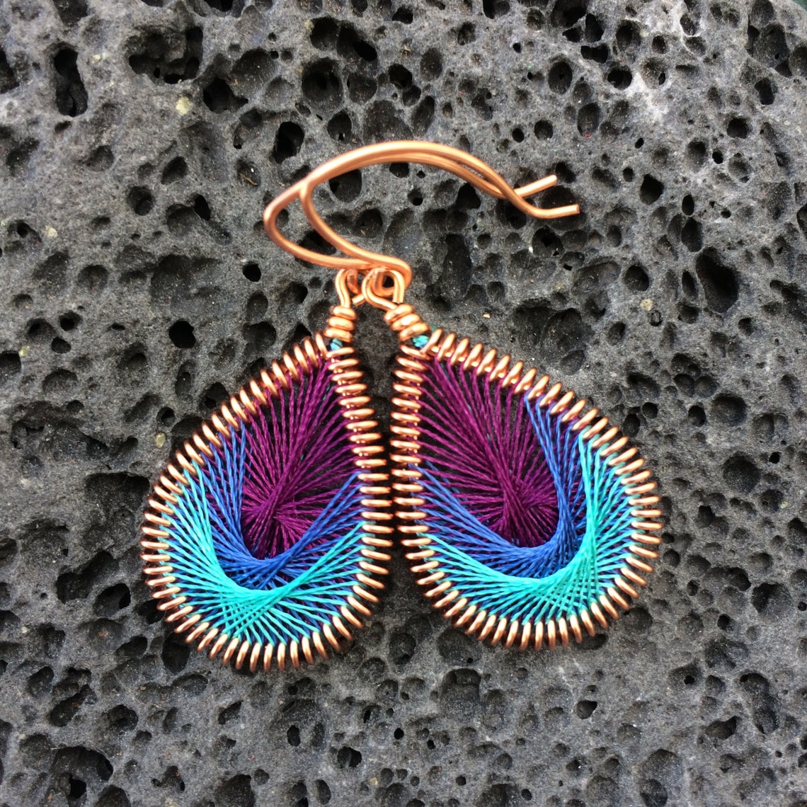 Plumb Purple, Blue, and Aqua Peruvian Thread Earrings - Etsy