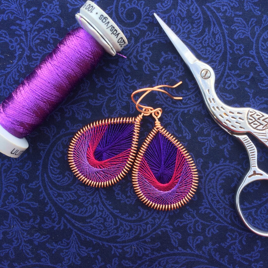 Midnight Purple, Maroon & Metallic Purple Thread Dangle Earrings - Etsy