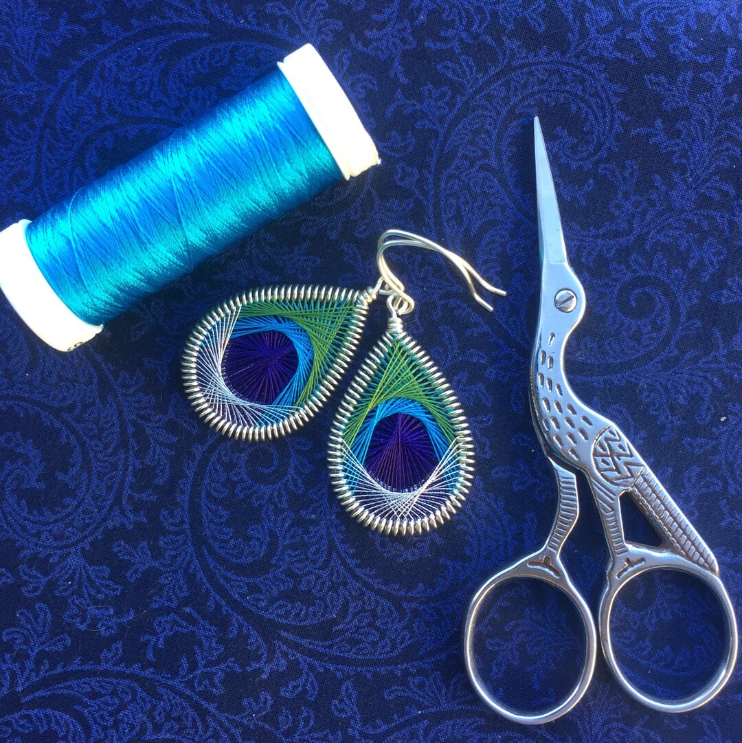 Peacock Feather Earrings Medium Peruvian Thread Earrings Silver - Etsy