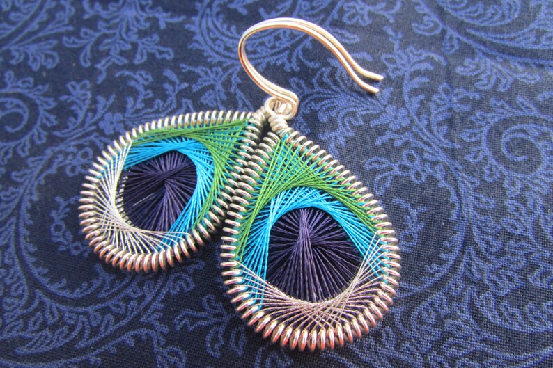 Peacock Feather Earrings Medium Peruvian Thread Earrings | Etsy