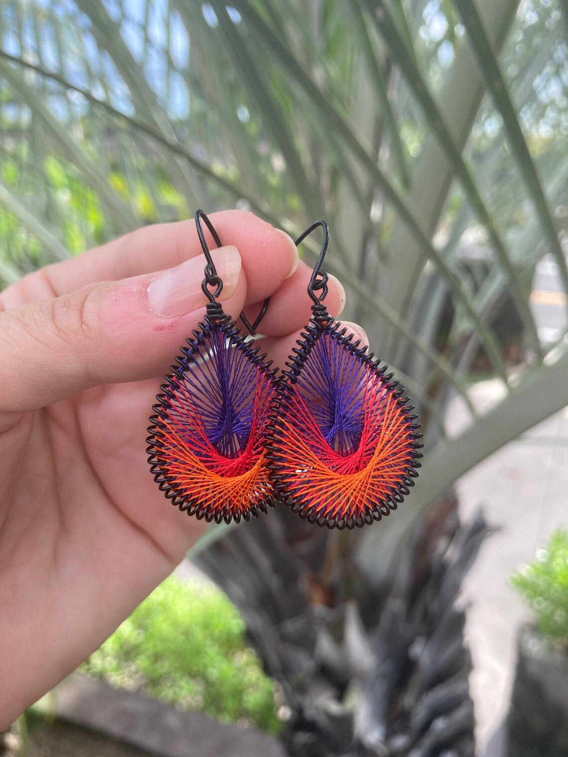 Purple Red and Orange Peruvian Thread Earrings - Etsy