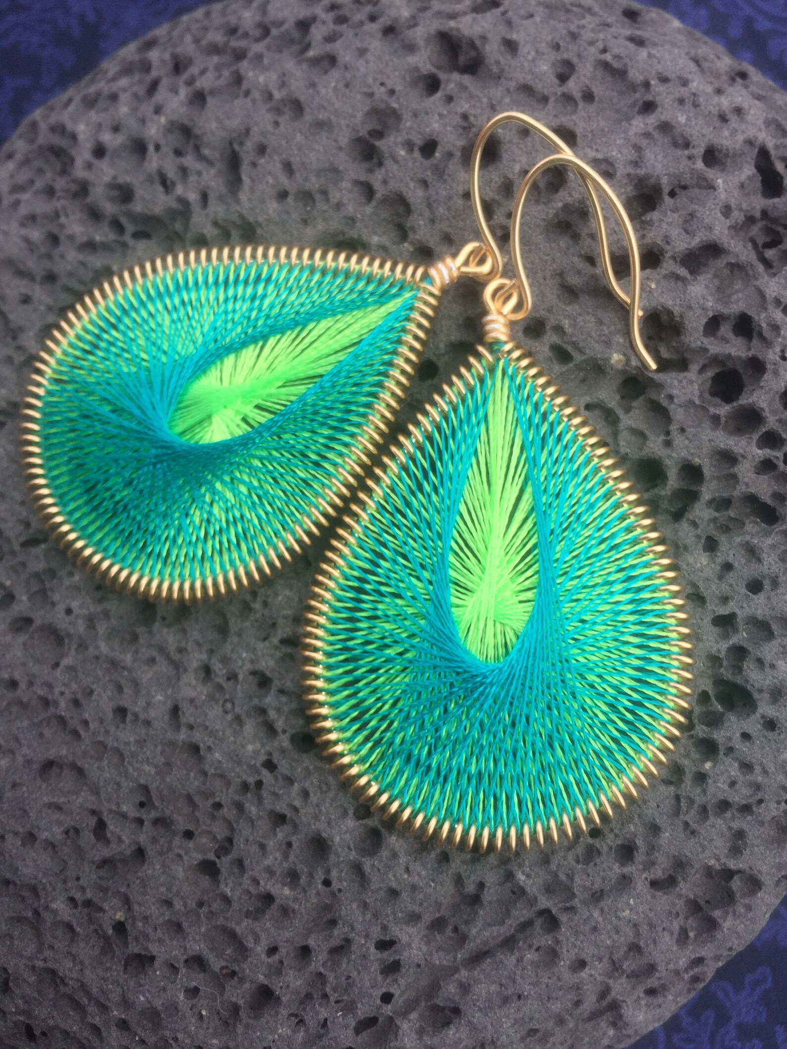 Peruvian Thread Earrings Lime Green & Turquoise Hand Woven Earrings - Etsy