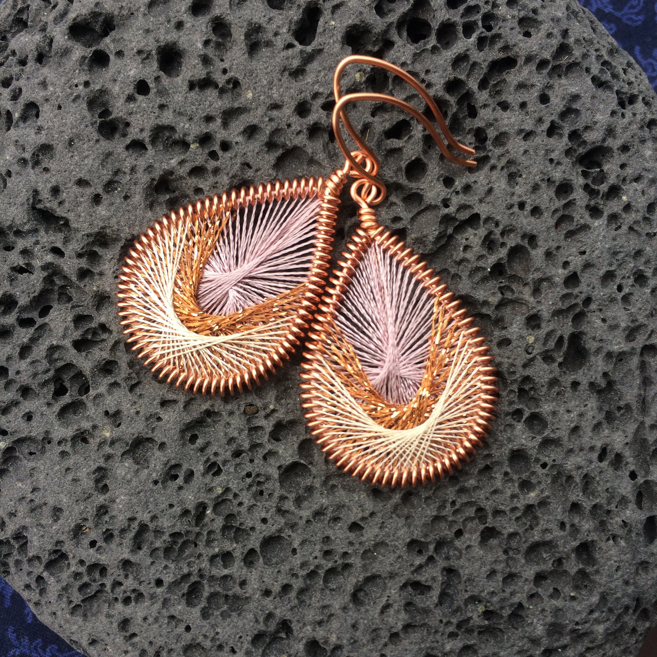 Pale Lavender Copper & Cream Peruvian Thread Earrings | Etsy