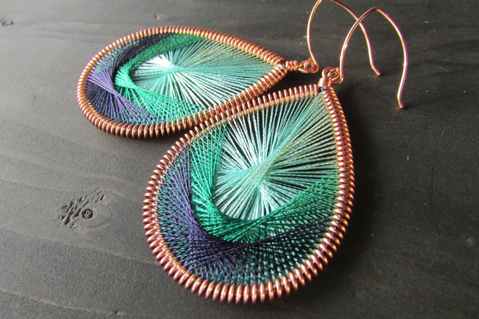 Peruvian Thread Dangle Earrings Mint Green Green and Dark | Etsy