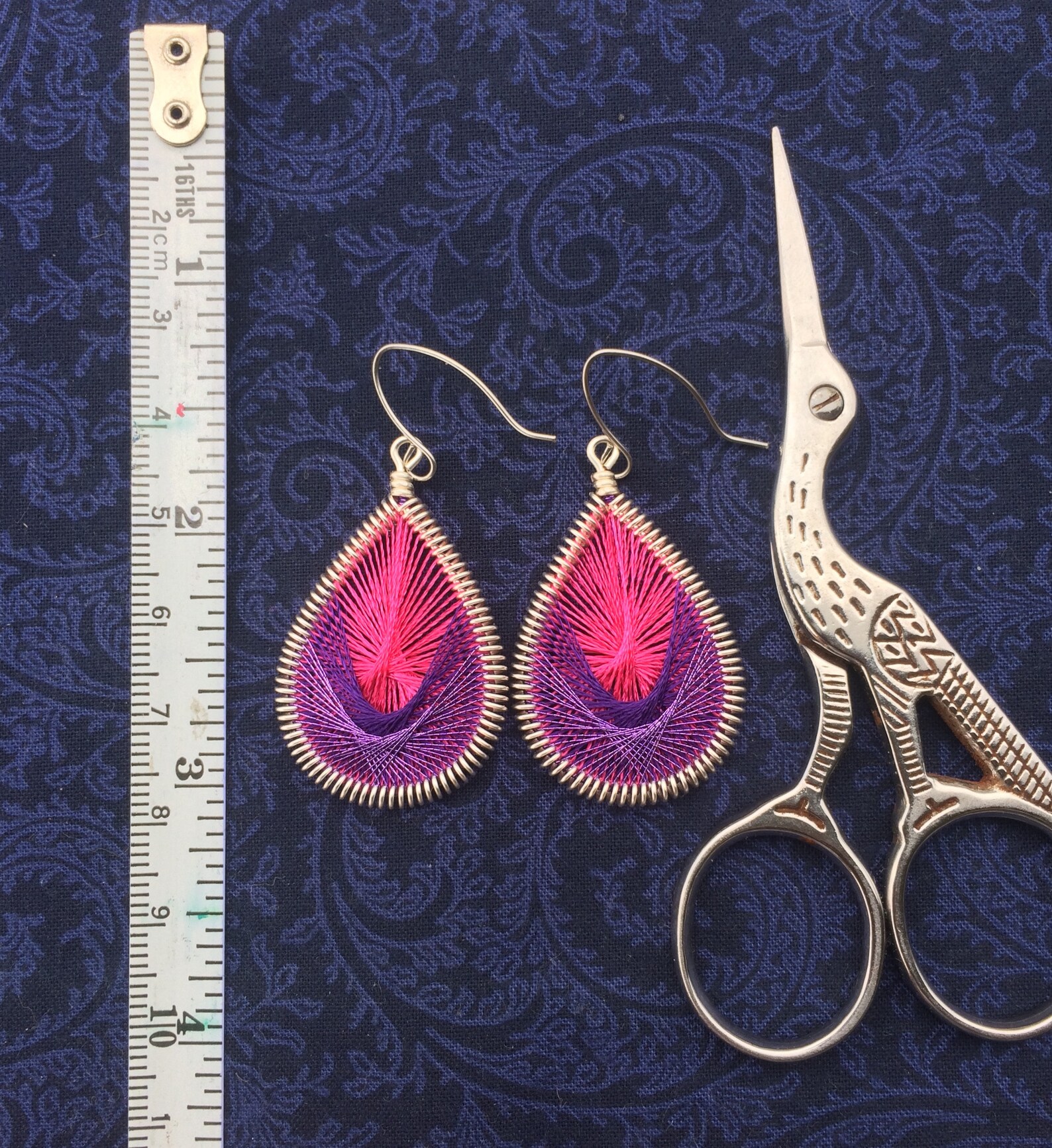 Pink Purple & Metallic Purple Peruvian Thread Earrings | Etsy