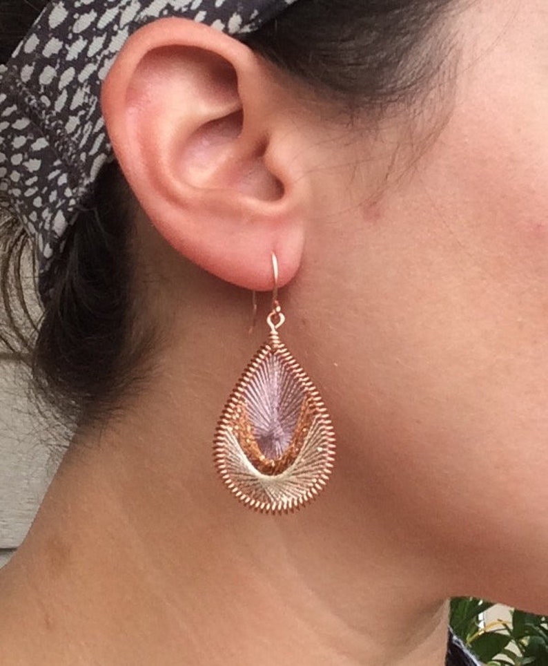 Pale Lavender Copper & Cream Peruvian Thread Earrings | Etsy