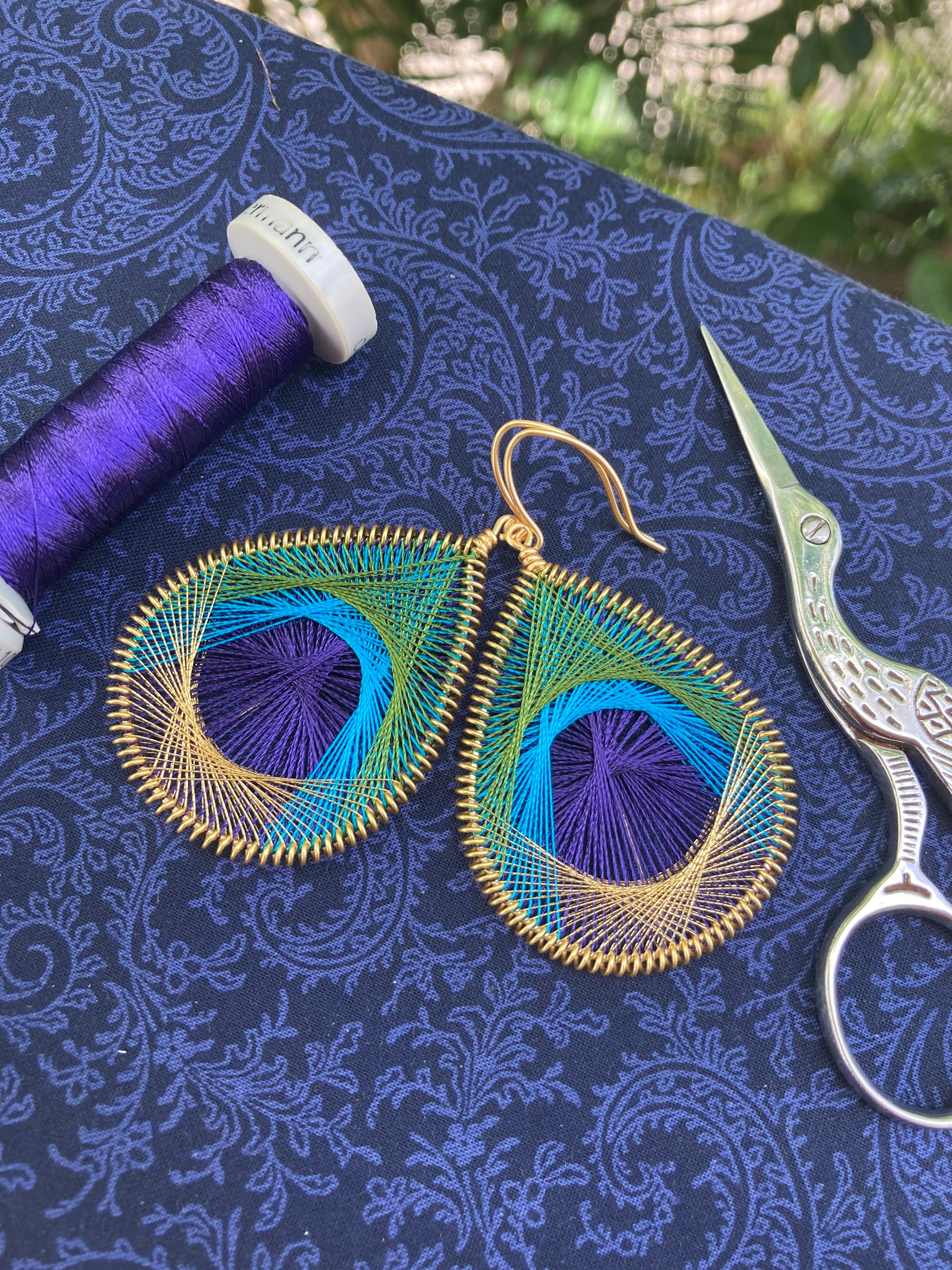 Peacock Feather Earrings Large Olive Green, Bright Blue, Dark Blue ...