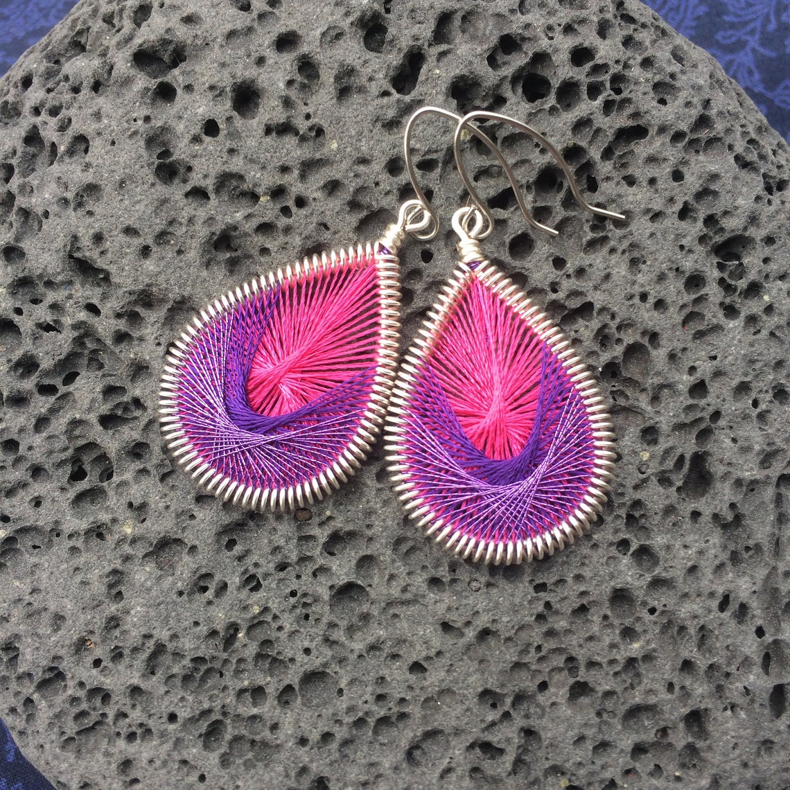 Pink Purple & Metallic Purple Peruvian Thread Earrings | Etsy