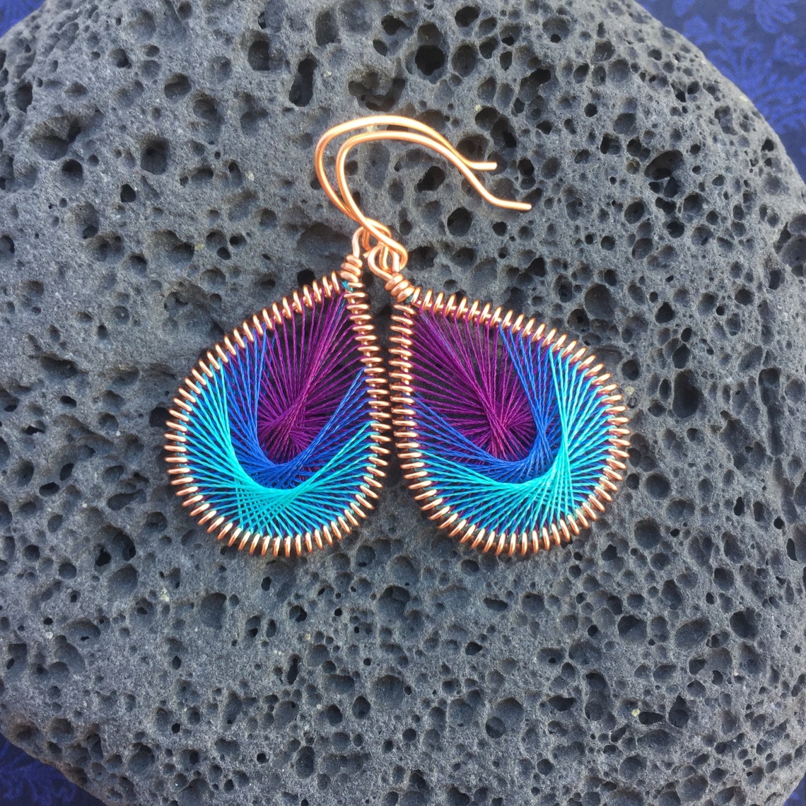 Plumb Purple, Blue, and Aqua Peruvian Thread Earrings - Etsy