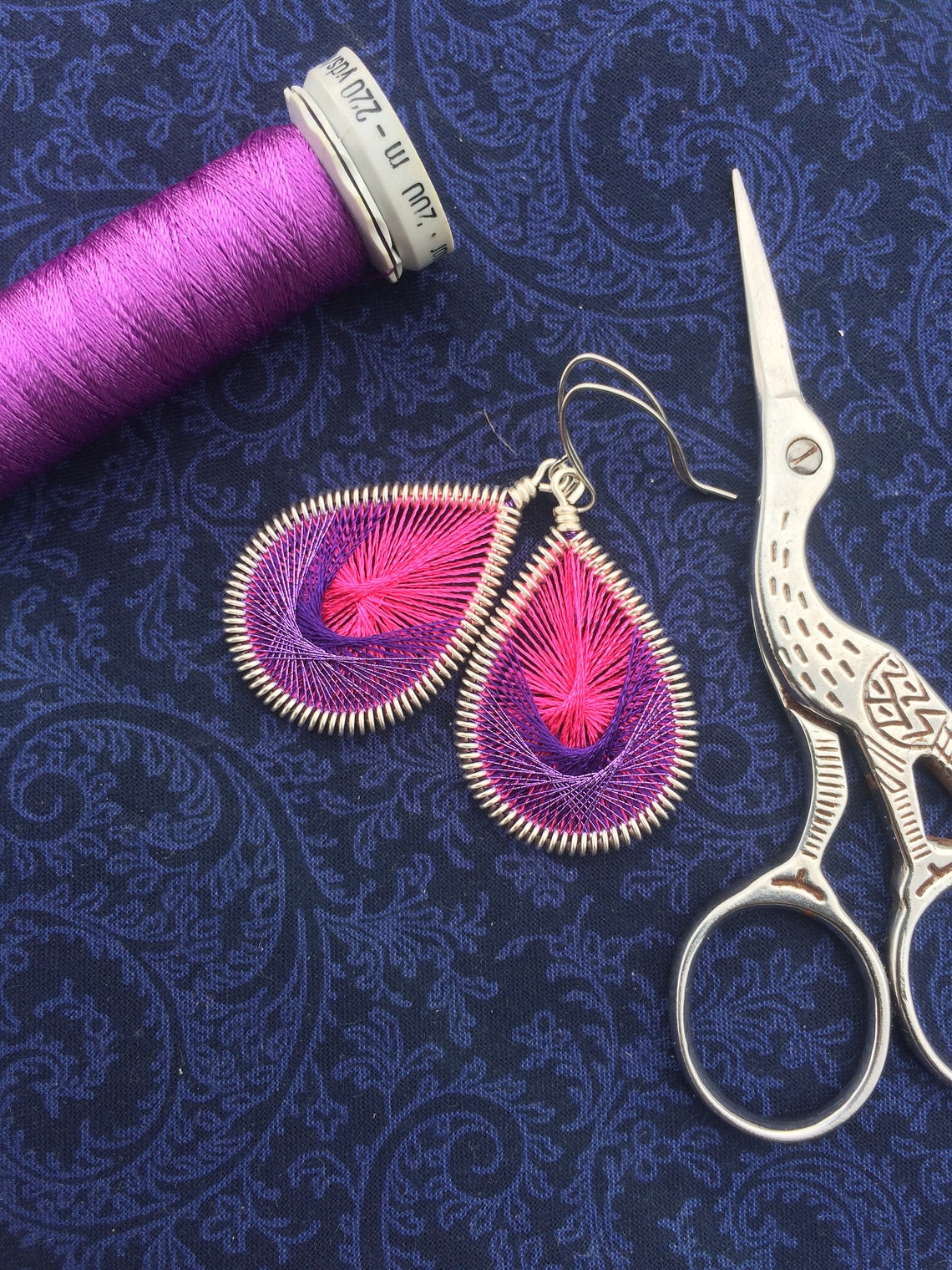 Pink Purple & Metallic Purple Peruvian Thread Earrings | Etsy