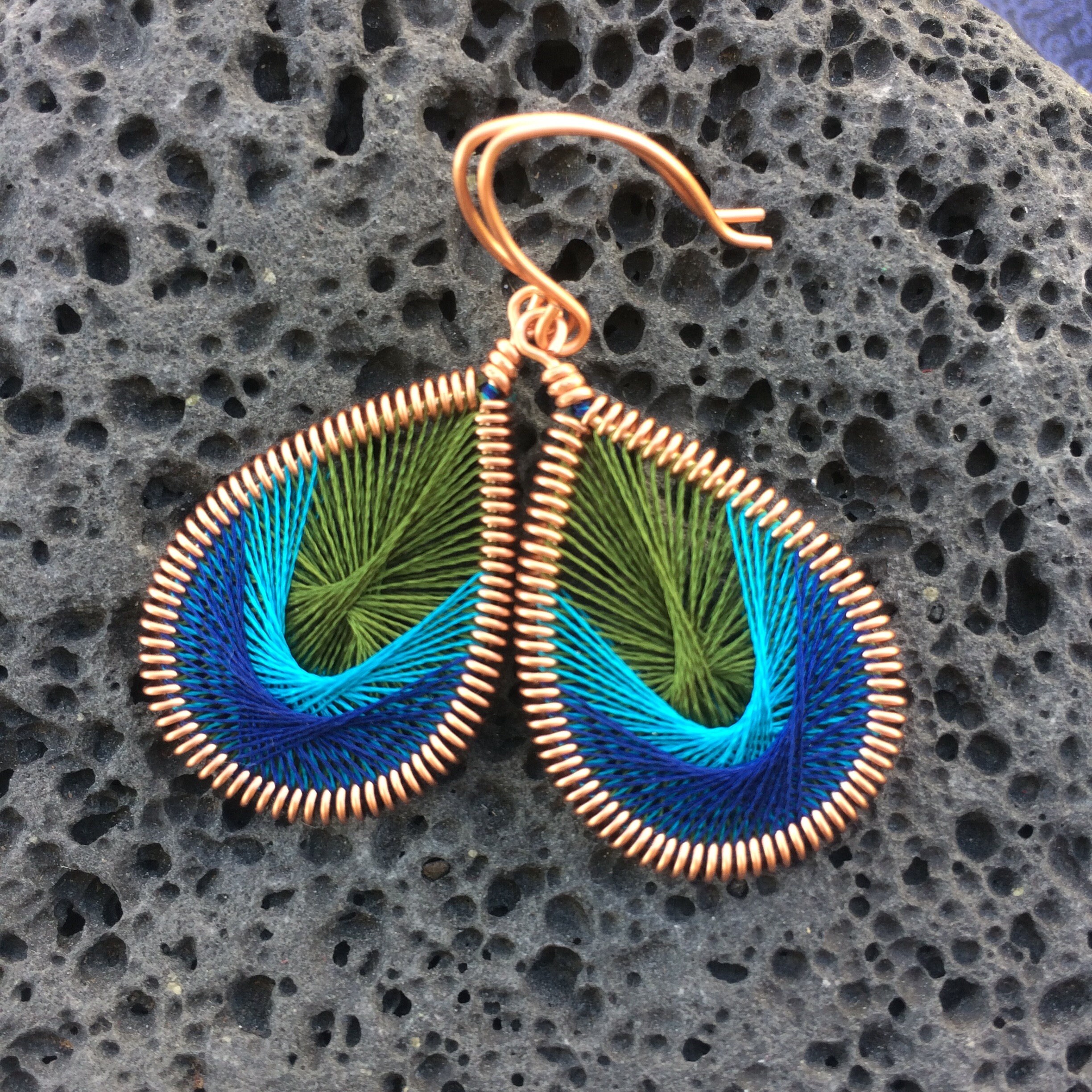 Olive Green and Blue Peruvian Thread Earrings - Etsy