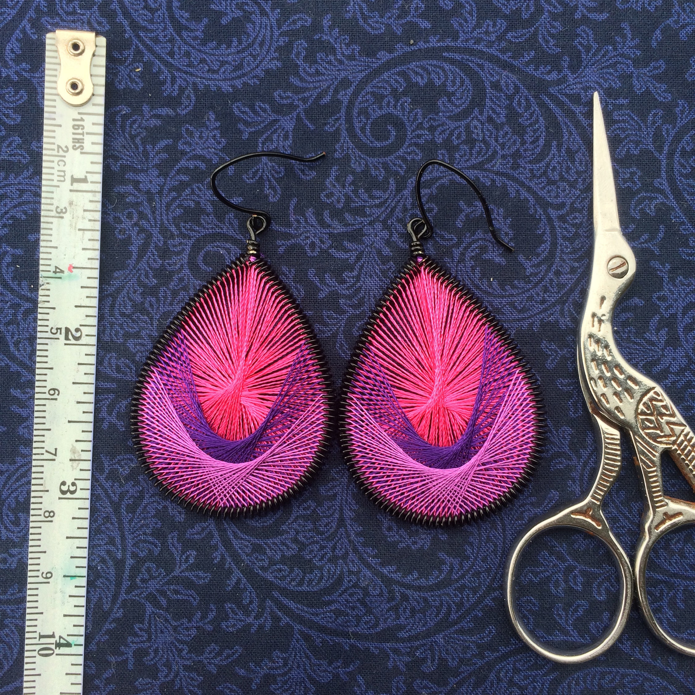Pink Purple & Metallic Purple Peruvian Thread Earrings | Etsy