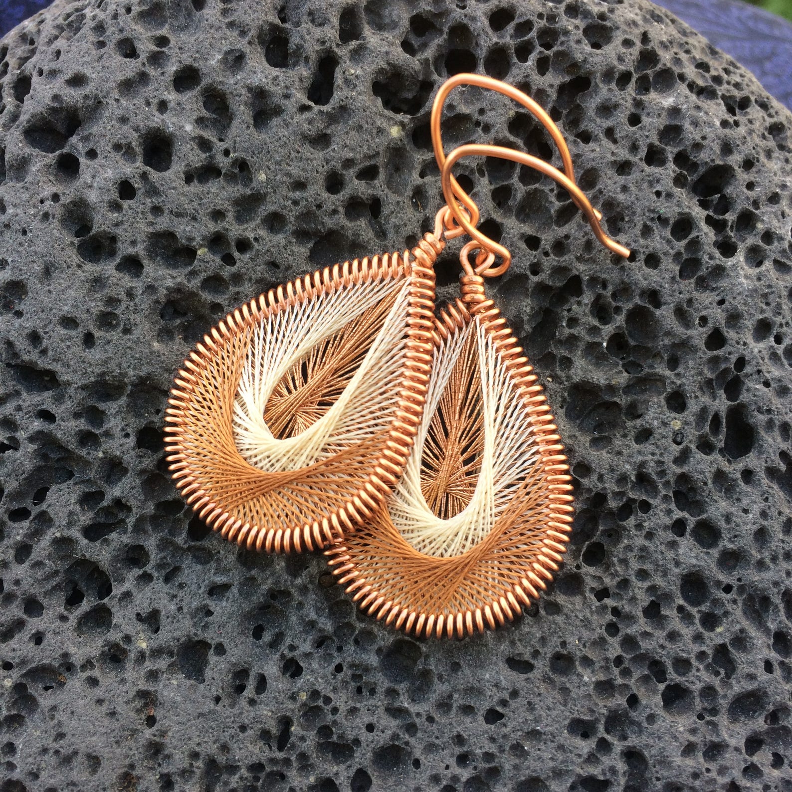 Copper and Cream Peruvian Thread Earrings - Etsy