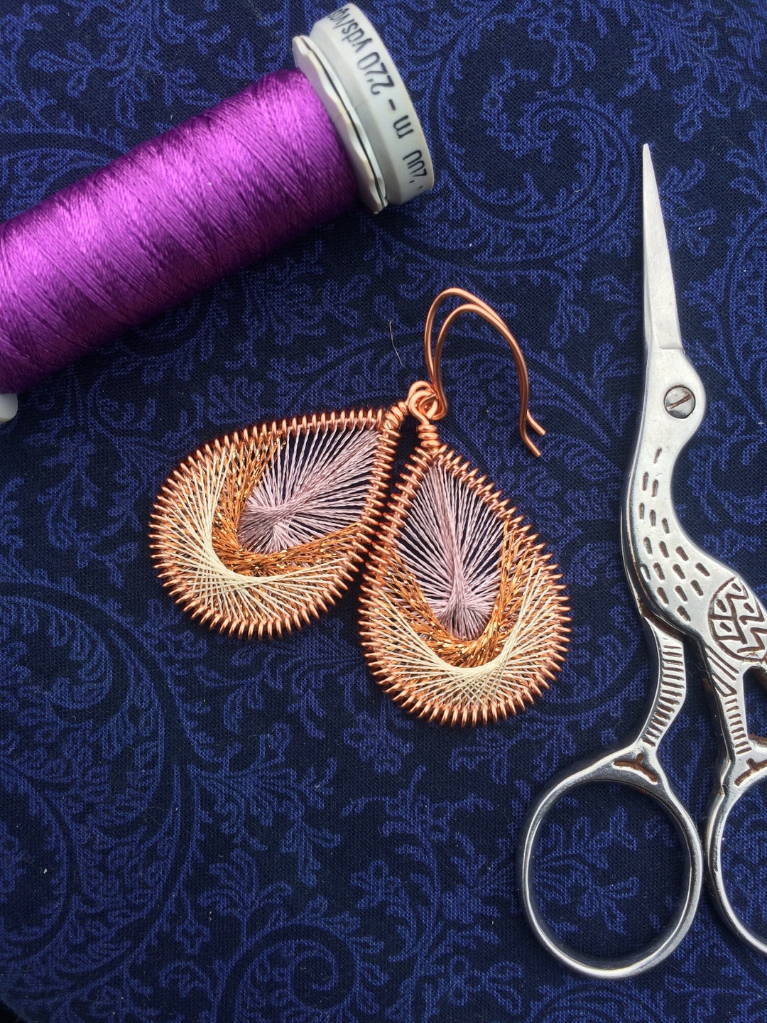 Pale Lavender, Copper & Cream Peruvian Thread Earrings - Etsy