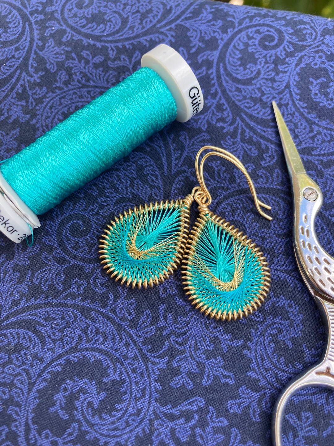 Peruvian Thread Earrings - Aqua, Silver & Turquoise - Colorful Thread ...