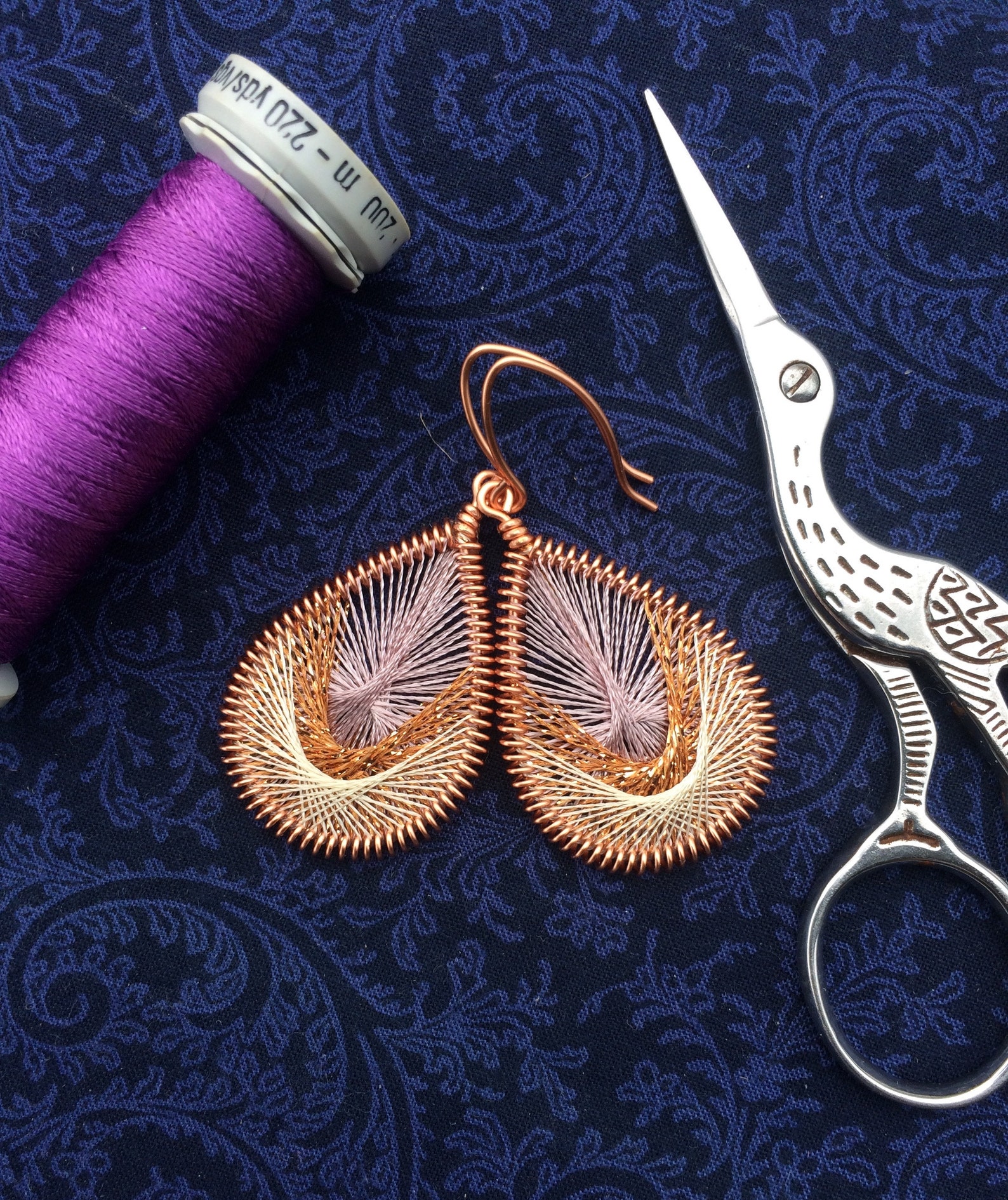 Pale Lavender Copper & Cream Peruvian Thread Earrings | Etsy