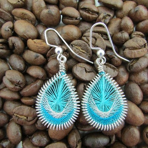 Peruvian Thread Earrings Aqua Silver & Turquoise Colorful | Etsy