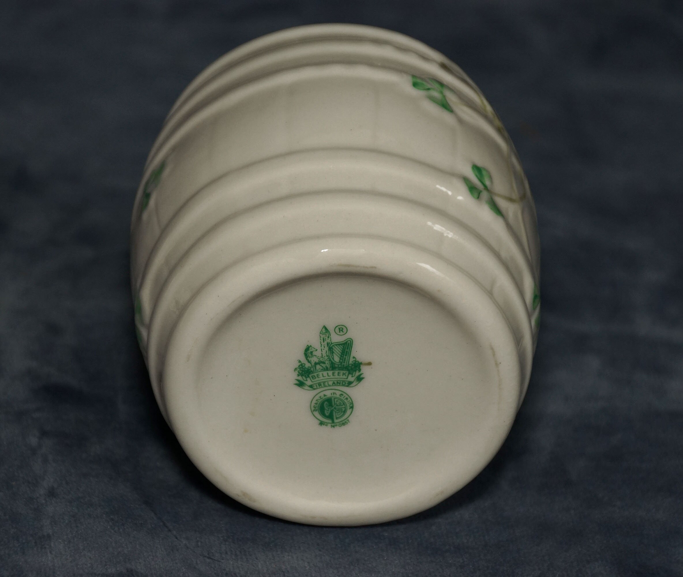 Vintage Belleek Shamrock Pattern Barrel Shaped Covered Jam Jar, 6th ...