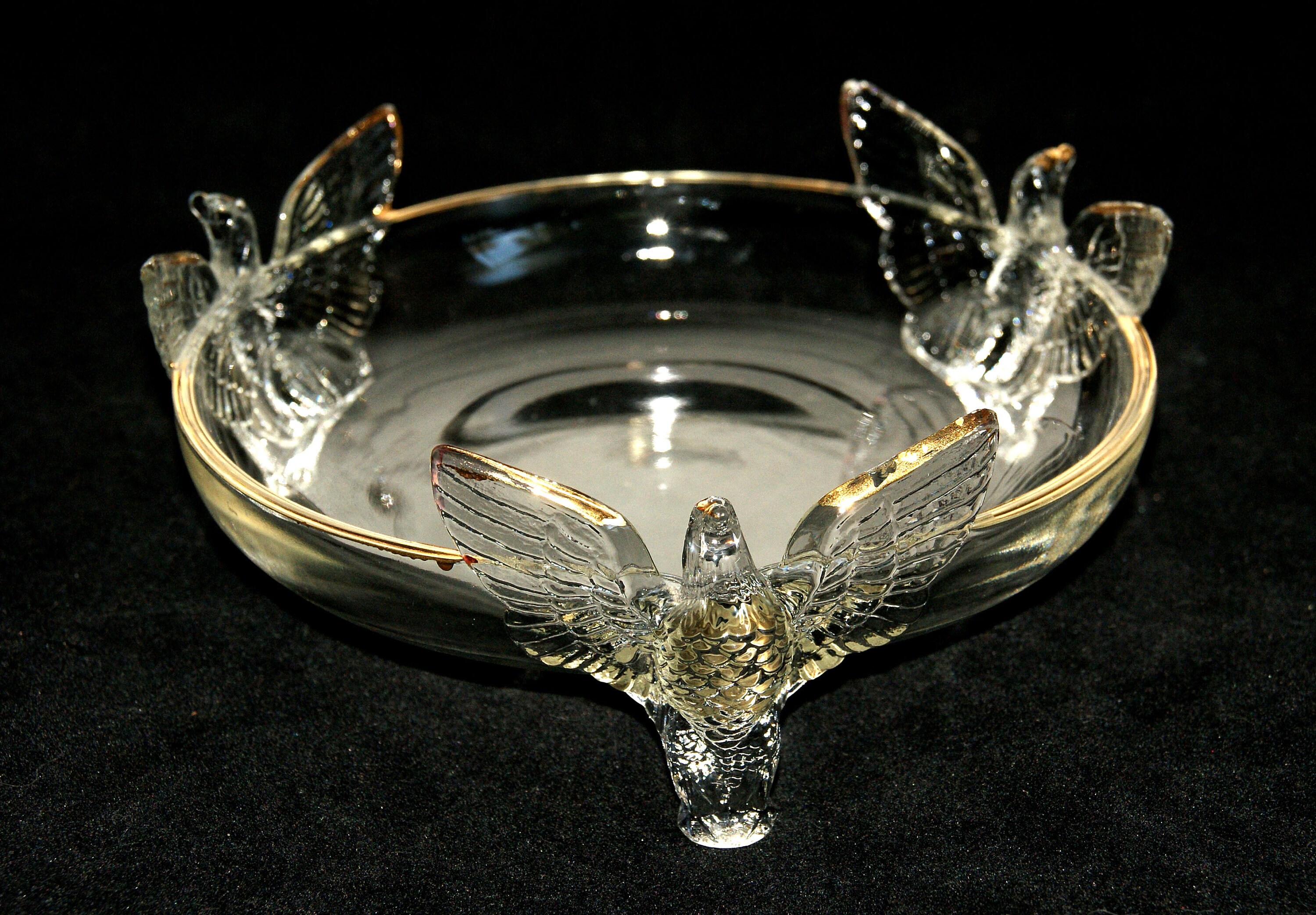 Vintage Clear Glass Gold Trimmed Footed Bowl With 3 Eagles - Etsy