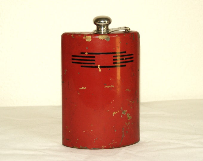 Vintage Prohibition Whiskey Flask, Red Metal 1920's Liquor Curved Hip ...