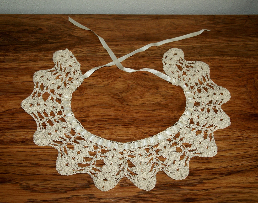 Vintage Hand Crochet Lace Collar, Ivory Women's Lace Collar Removable ...
