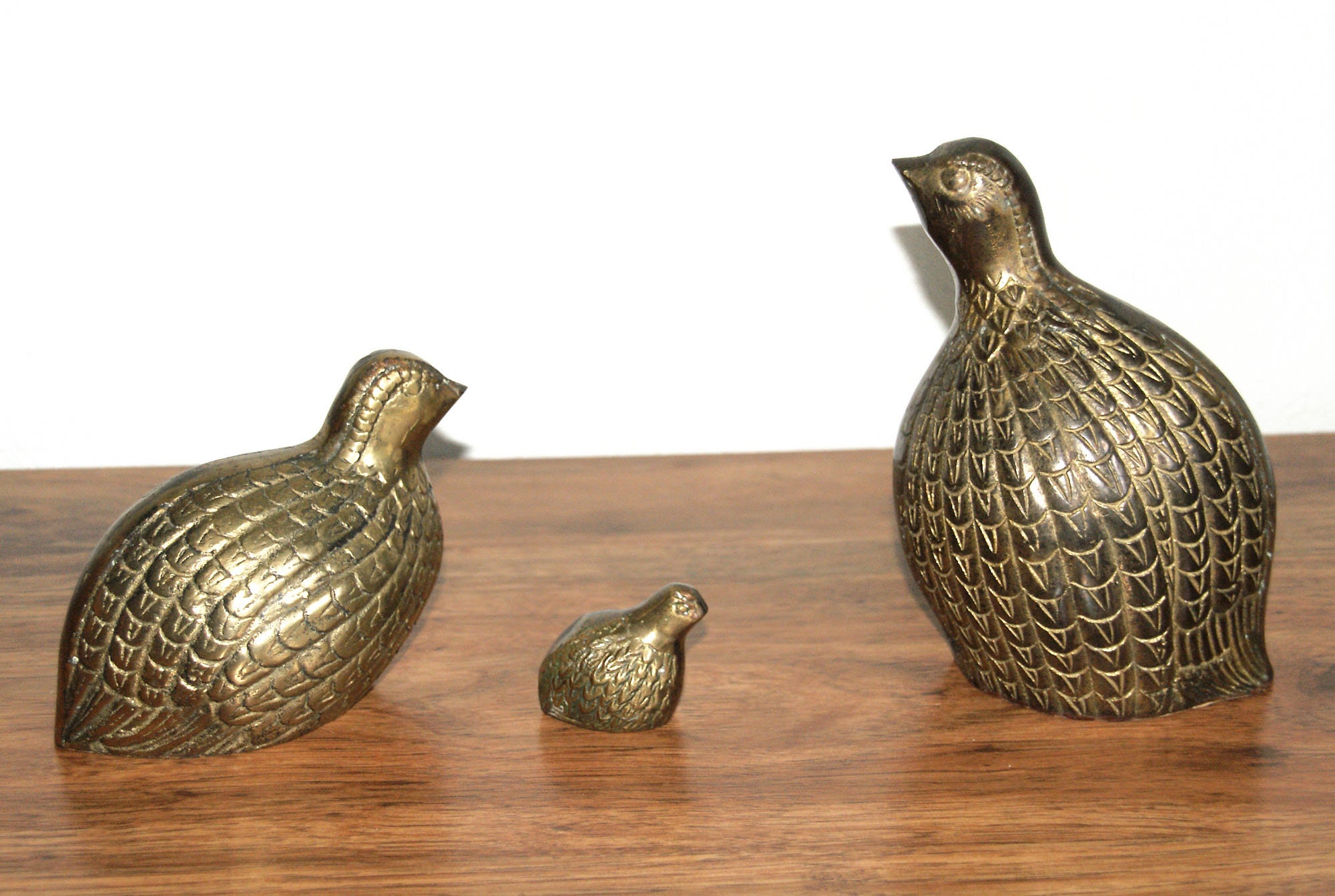 Set of 3 Vintage Brass Quail Family Figures, Partridge Family Bird ...