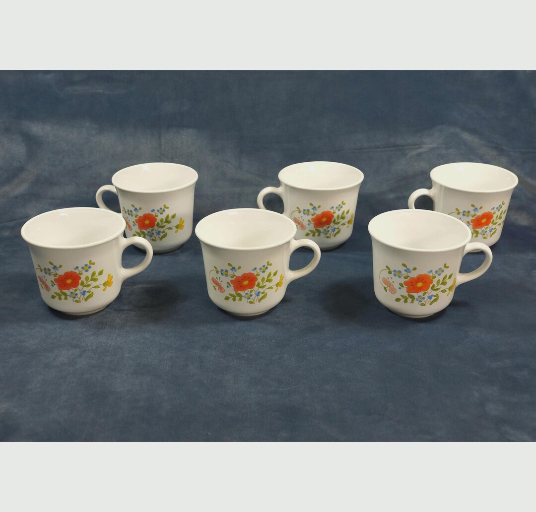 1970s Mod Set 6 Mugs Cups Corning Ware Corelle Wildflower Pattern ...