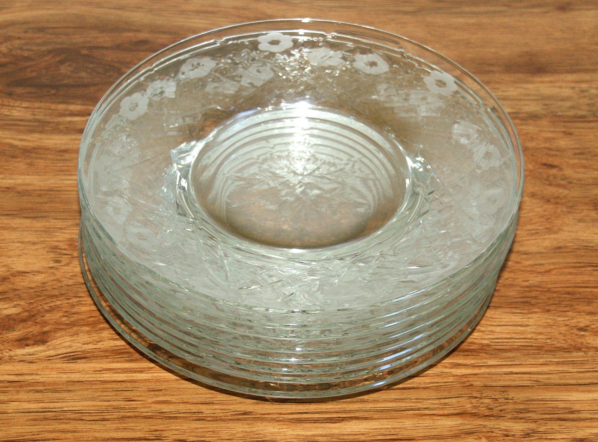 8 Vintage 1950's Cut Glass Etched Floral Plates, Elegant Set of 8 ...