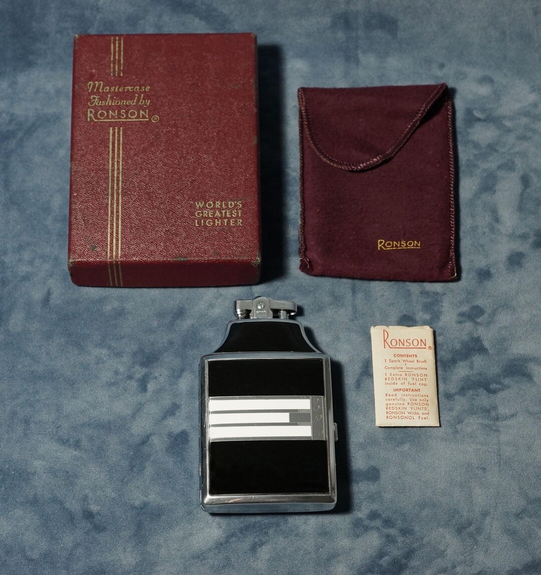 1940s Ronson Mastercase Cigarette Lighter Case in Box, Rare Black White ...