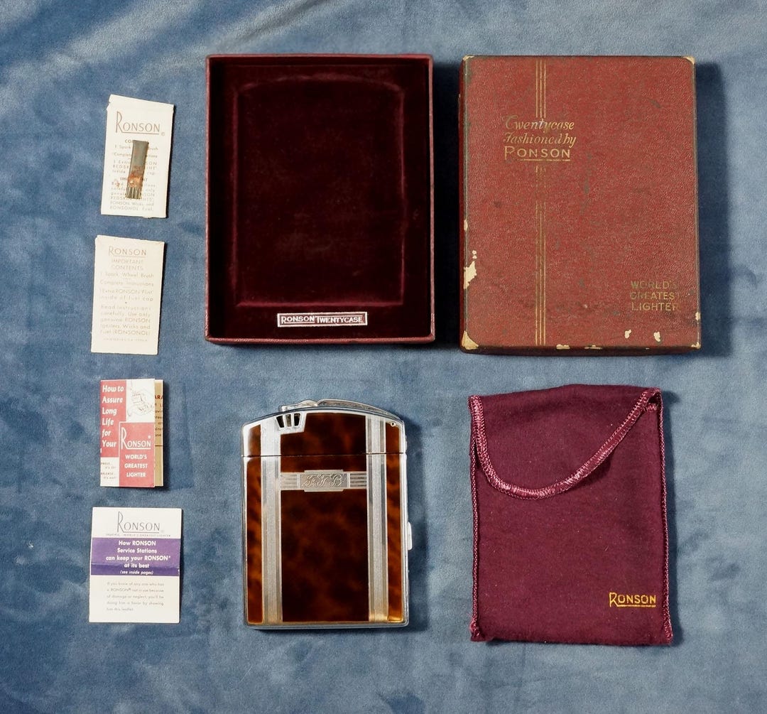 WORKING 1940s Ronson Twentycase Vintage Cigarette Lighter & Case Combo ...