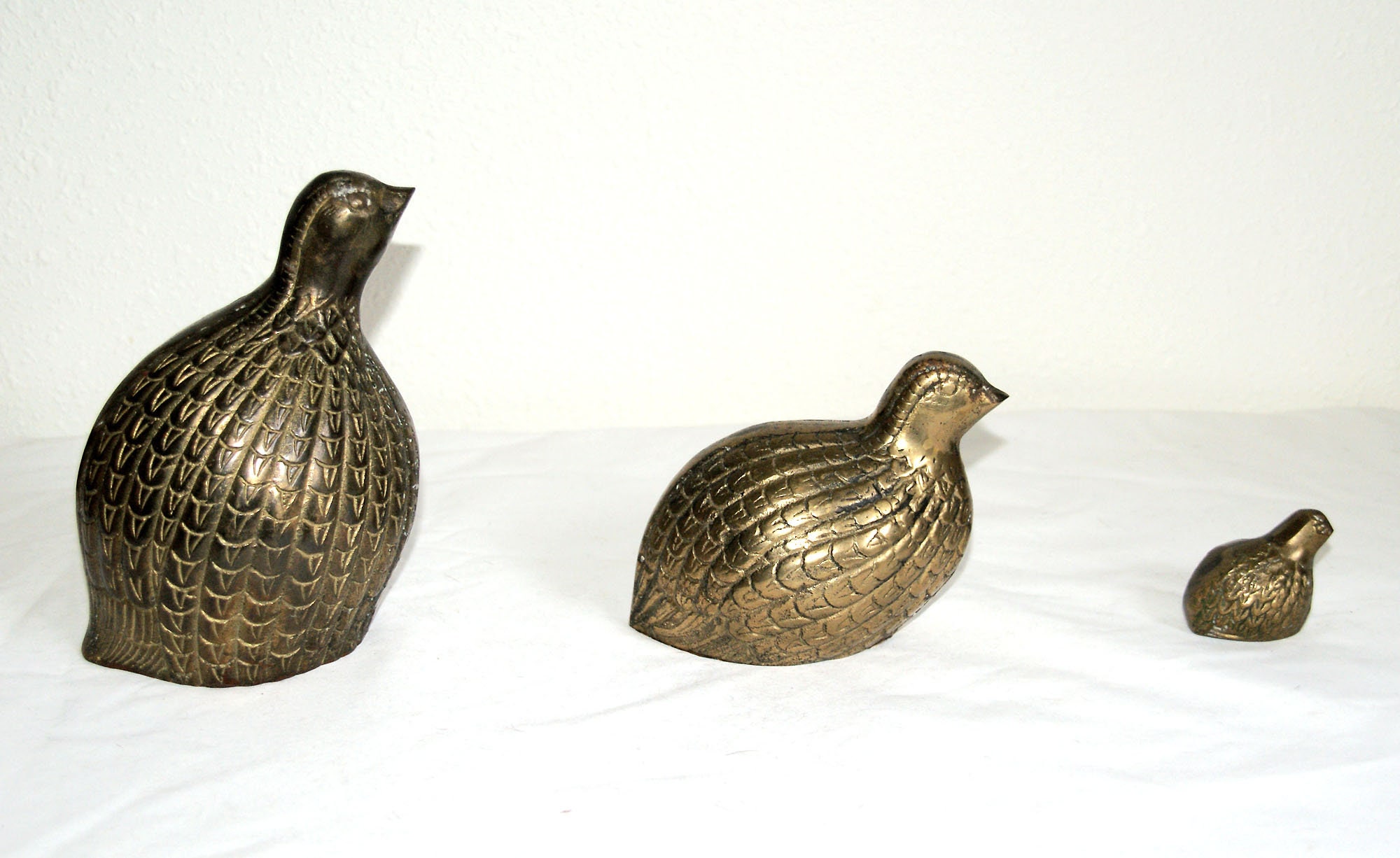 Set of 3 Vintage Brass Quail Family Figures, Partridge Family Bird ...