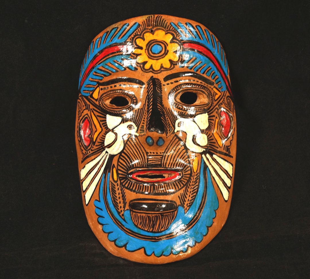Vintage 1980s Aztec Mayan Mask, Mexican Wall Art Clay Mask Wall Hanging ...
