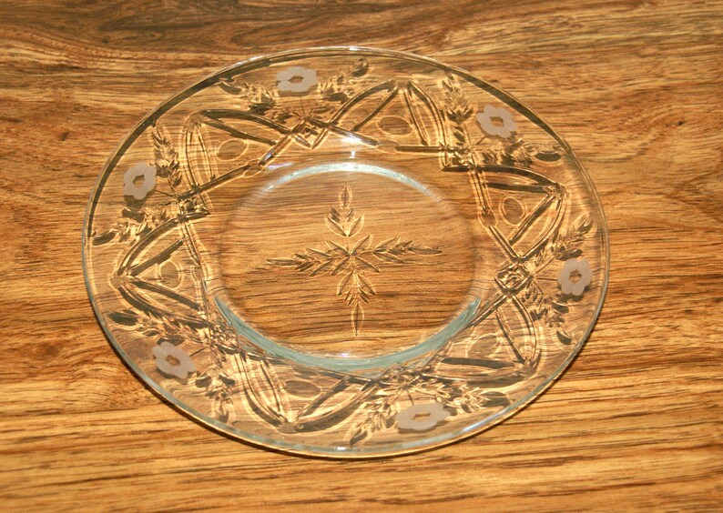 8 Vintage 1950's Cut Glass Etched Floral Plates, Elegant Set of 8 ...