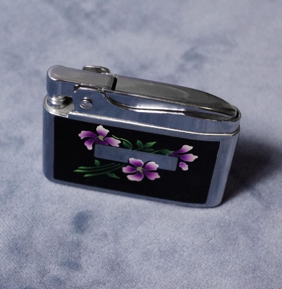 Vintage WORKING Ronson Adonis Floral Cigarette Lighter, Purple Flowers ...