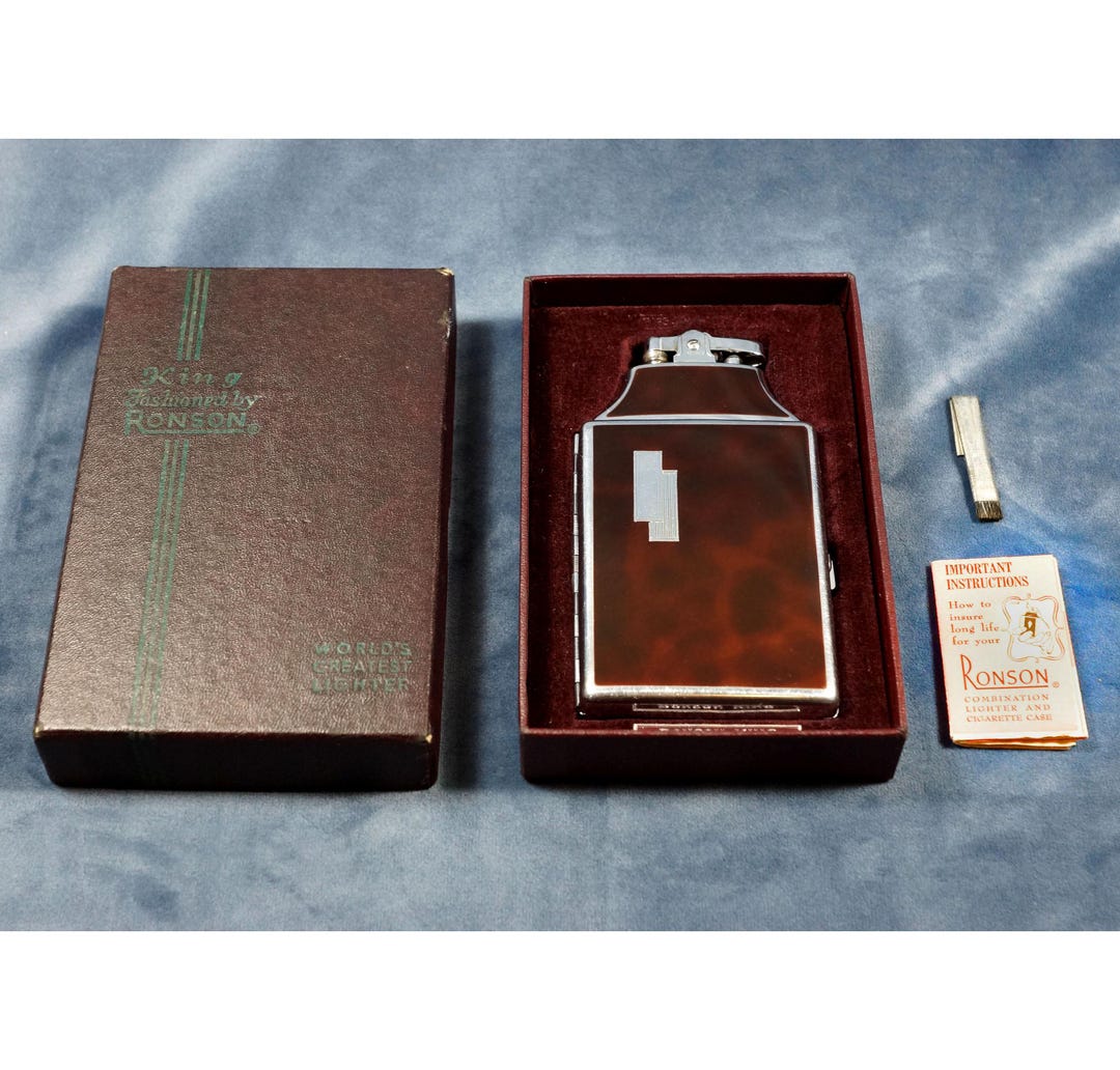 Vintage WORKING Ronson King Mastercase Cigarette Lighter & Case ...
