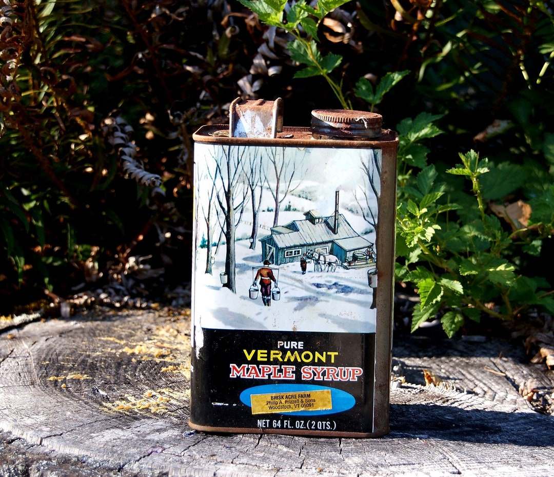 Vintage Vermont Maple Syrup 2 Quart Tin Can, Brisk Acre Farm Woodstock ...