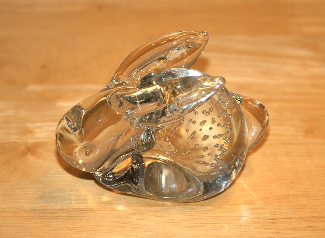 Vintage 1970's Art Glass Bunny Rabbit Paperweight, Controlled Bubble ...